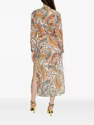 Etro Paisley-pattern Tie-belt Midi Dress - White
