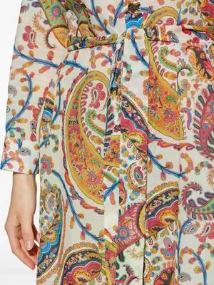 Etro Paisley-pattern Tie-belt Midi Dress - White