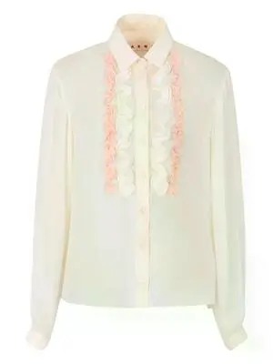 Marni Silk Georgette Shirt With Contrast Ruffles - Neutrals