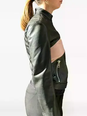 LA ROSE Zip Leather Jacket - Black