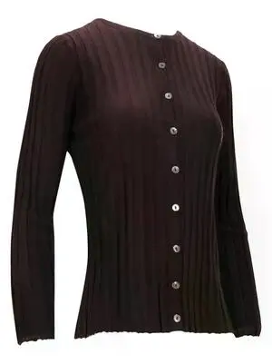 LA ROSE Ribbed Button Cardigan - Brown