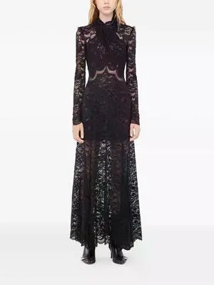 Rabanne Maxi Long-sleeved Lace Dress - Black