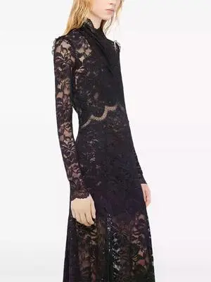Rabanne Maxi Long-sleeved Lace Dress - Black