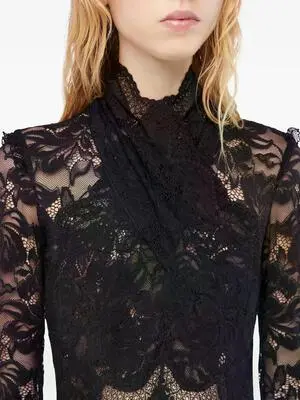 Rabanne Maxi Long-sleeved Lace Dress - Black
