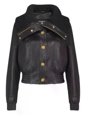 Balmain Button Jacket With Knit-collar - Black