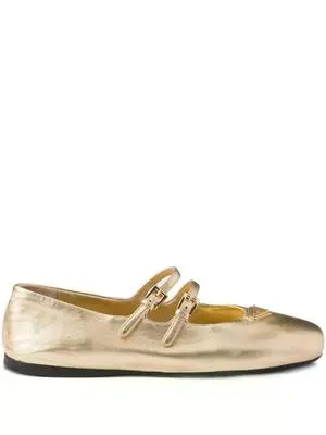 Prada Logo Strapped Ballet Flats - Gold