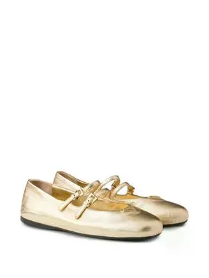 Prada Logo Strapped Ballet Flats - Gold