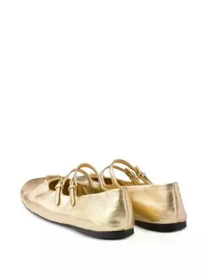 Prada Logo Strapped Ballet Flats - Gold