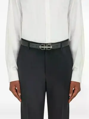 FERRAGAMO Gancini Buckle Leather Belt - Black