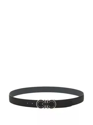 FERRAGAMO Gancini Embossed Leather Belt - Black