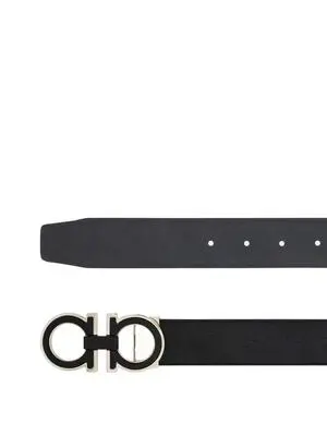 FERRAGAMO Gancini Embossed Leather Belt - Black