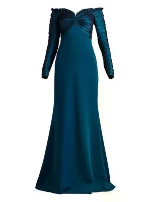Tadashi Shoji Ruffled Long-sleeve Maxi Dress - Blue