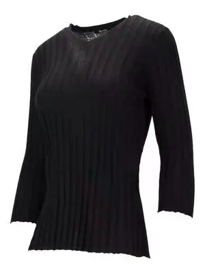 LA ROSE V-neck Ribbed Sweater - Black