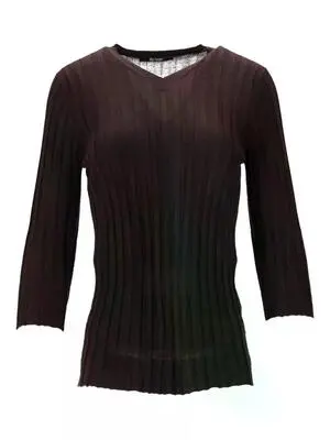 LA ROSE V-neck Ribbed Top - Brown