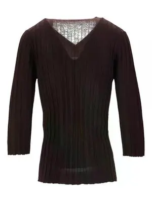 LA ROSE V-neck Ribbed Top - Brown