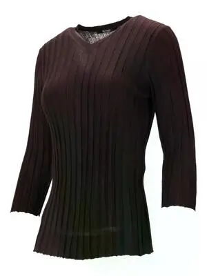 LA ROSE V-neck Ribbed Top - Brown