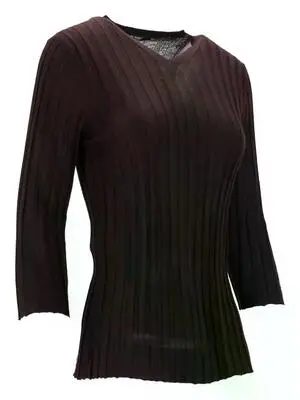 LA ROSE V-neck Ribbed Top - Brown