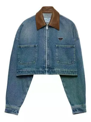 Prada Leather-collar Cropped Jacket - Blue