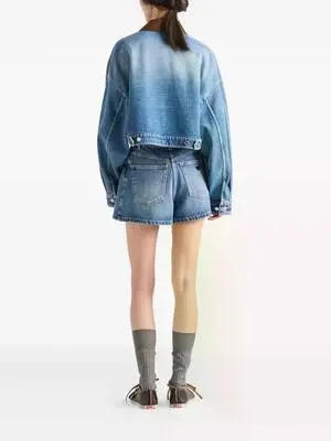 Prada Leather-collar Cropped Jacket - Blue
