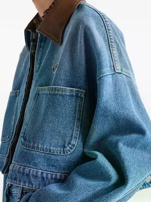 Prada Leather-collar Cropped Jacket - Blue