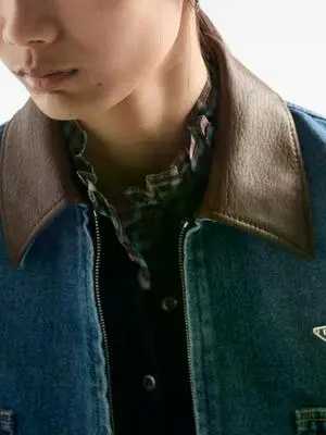 Prada Leather-collar Cropped Jacket - Blue