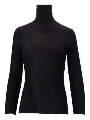 LA ROSE High-neck Ribbed Knit Top - Black