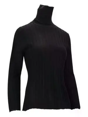 LA ROSE High-neck Ribbed Knit Top - Black