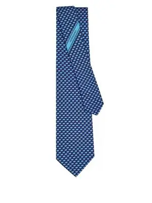 FERRAGAMO Hat Print Silk Tie - Blue