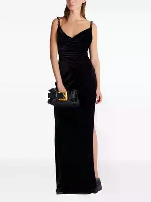 Balmain Long Velvet Dress With Embellished Straps