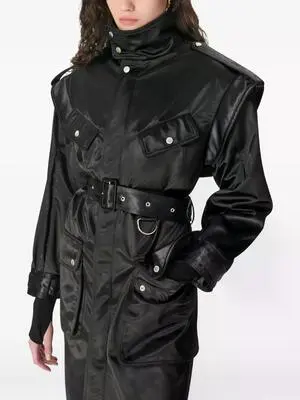MARINE SERRE Belted Trench Coat With High Neck And Epaulettes
