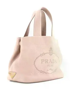 Prada Logo Perforated Leather Small Tote Bag