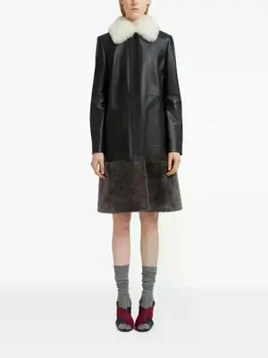 Marni Leather Coat With Shearling Hem