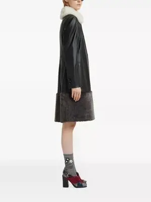 Marni Leather Coat With Shearling Hem