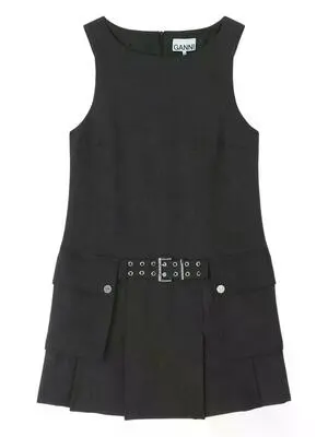 GANNI Belted Pocket Mini Dress - Grey