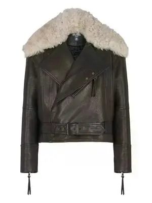 Balmain Shearling-collar Leather Jacket