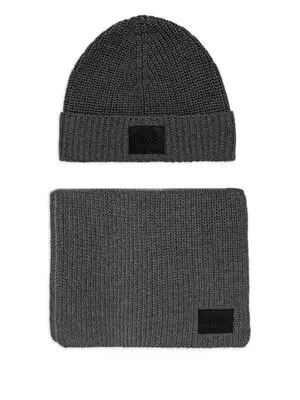 Hugo Ribbed Beanie And Scarf Set - Grey