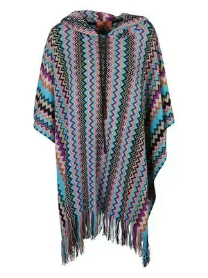 Missoni Hooded Fringed Poncho - Blue