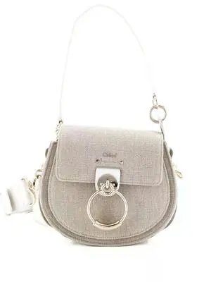 Chloé Tess Small Shoulder Bag Canvas With Leather - Neutrals