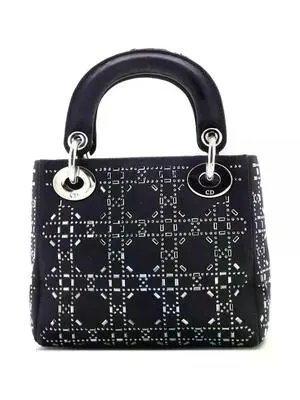 Dior Lady Mini Satchel Crystal Embellished Cannage Quilt - Blue