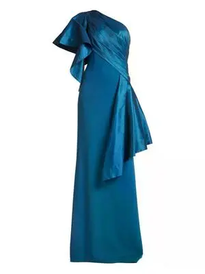 Tadashi Shoji Asymmetric-neck Ruffled Maxi Dress - Blue
