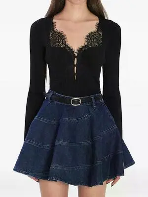 SELF-PORTRAIT Lace Button Top - Black