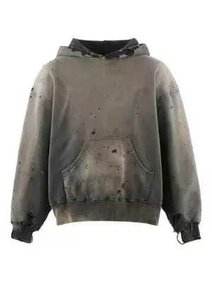 SAINT MXXXXXX Distressed Hoodie With Pouch Pocket - Grey