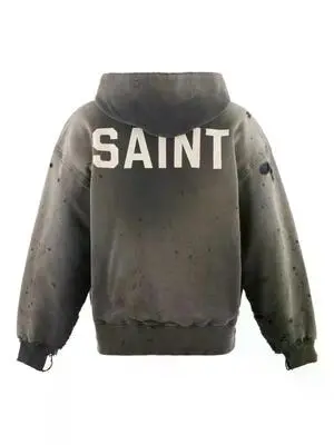 SAINT MXXXXXX Distressed Hoodie With Pouch Pocket - Grey