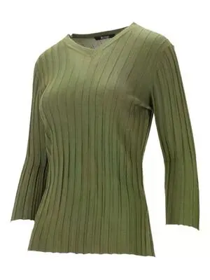 LA ROSE V-neck Ribbed Knit Top - Green