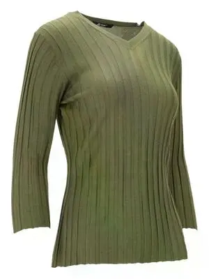 LA ROSE V-neck Ribbed Knit Top - Green