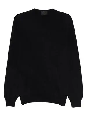 DELL'OGLIO Crew Neck Fine Knit Sweater - Blue