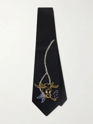 Enfants Riches Déprimés 12cm Embroidered Virgin Wool-twill Tie - Black