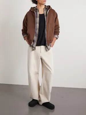 LES TIEN Garment-dyed Zip-up Hoodie - Brown