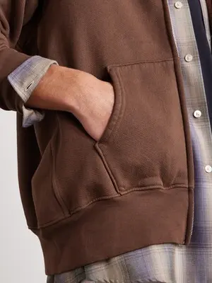 LES TIEN Garment-dyed Zip-up Hoodie - Brown
