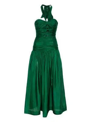 Zimmermann Halter Ruched Midi Dress - Green